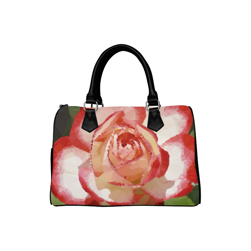 Red White Rose Geometric Floral Low Poly Triangle Boston Handbag (Model ...