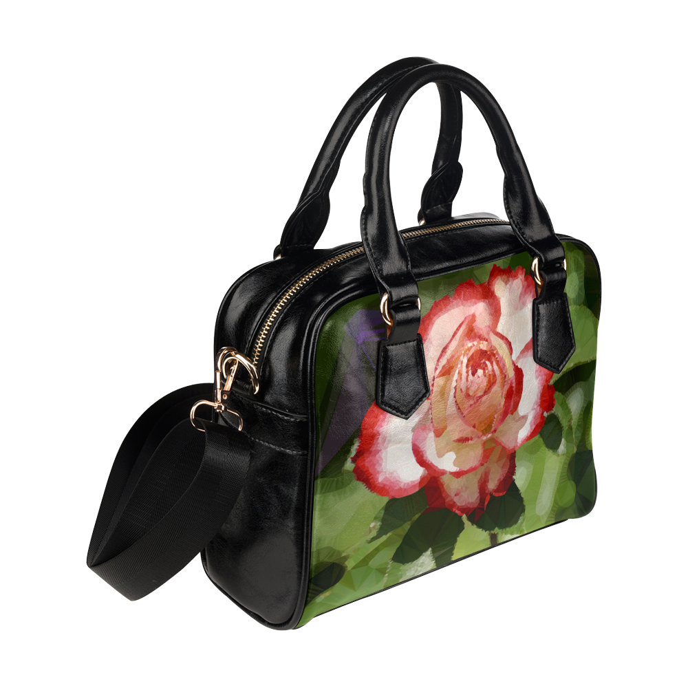 Red White Rose Geometric Floral Low Poly Triangle Shoulder Handbag ...