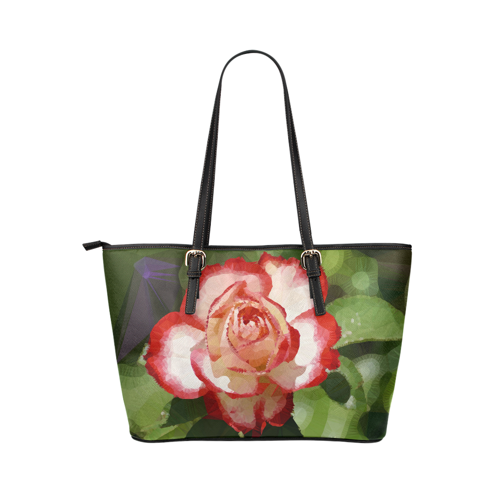 Red White Rose Geometric Floral Low Poly Triangle Leather Tote Bag ...