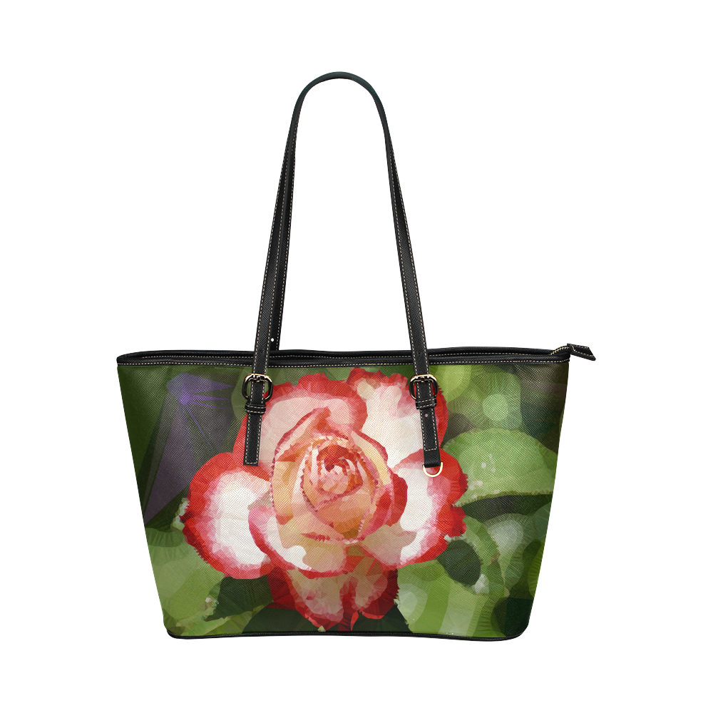 Red White Rose Geometric Floral Low Poly Triangle Leather Tote Bag ...