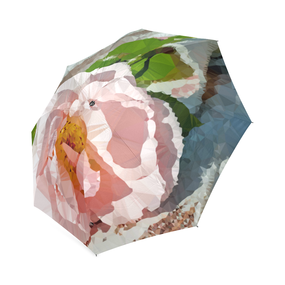 Pink Rose Floral Low Poly Geometric Triangles Foldable Umbrella (Model ...