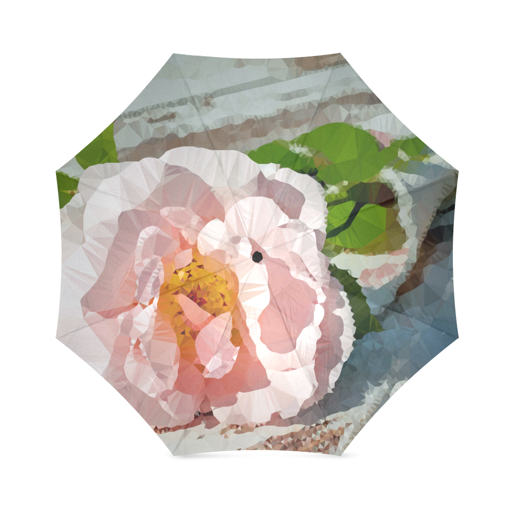 Pink Rose Floral Low Poly Geometric Triangles Foldable Umbrella (Model ...