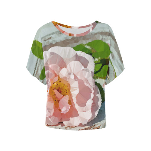 Pink Rose Floral Low Poly Geometric Triangles Women's Batwing-Sleeved ...