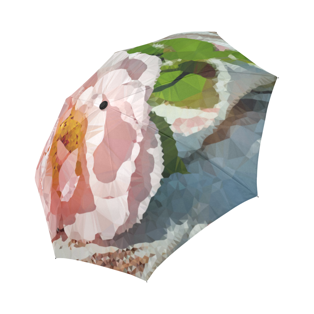Pink Rose Floral Low Poly Geometric Triangles Auto-Foldable Umbrella ...