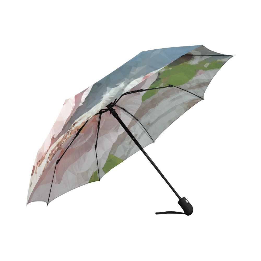 Pink Rose Floral Low Poly Geometric Triangles Auto-Foldable Umbrella ...