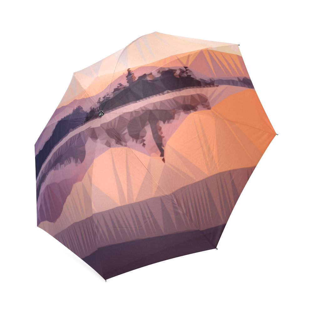 Orange Sunset Low Poly Polygon Triangle Landscape Foldable Umbrella ...