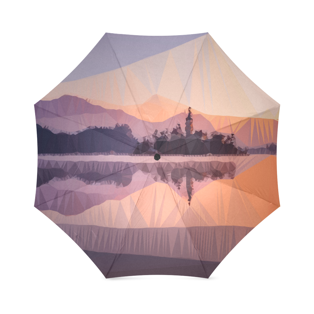 Orange Sunset Low Poly Polygon Triangle Landscape Foldable Umbrella ...