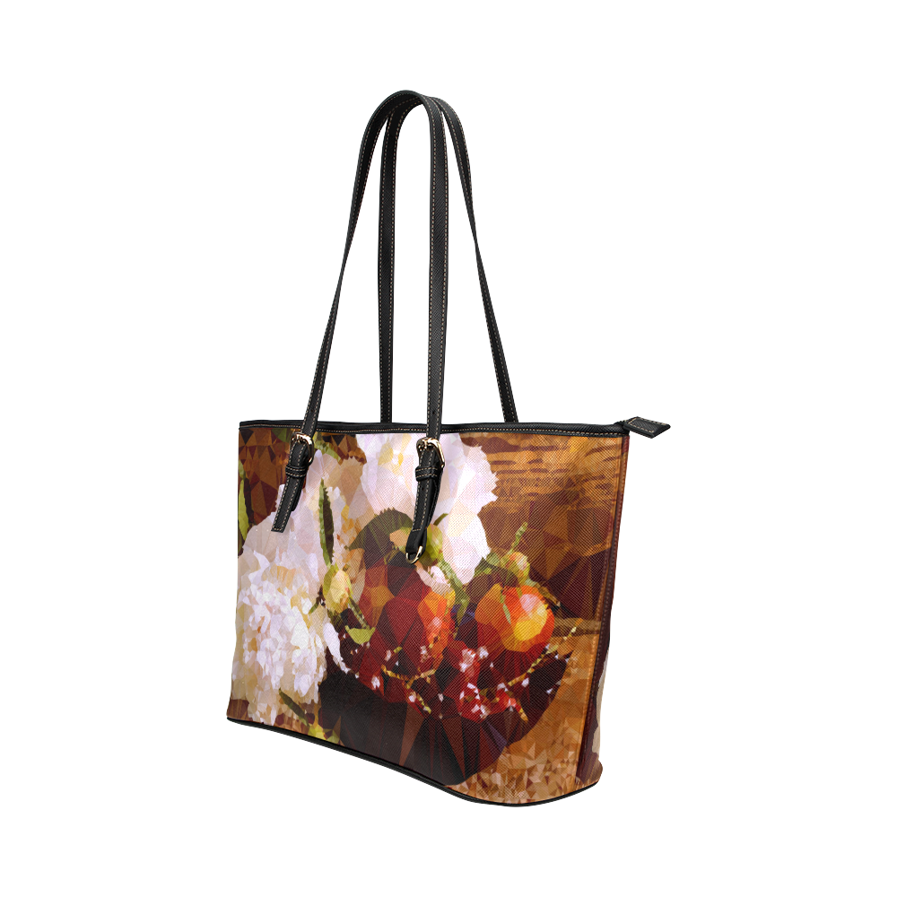 Peonies Fruit Floral Low Poly Still Life Leather Tote Bag/Small (Model ...