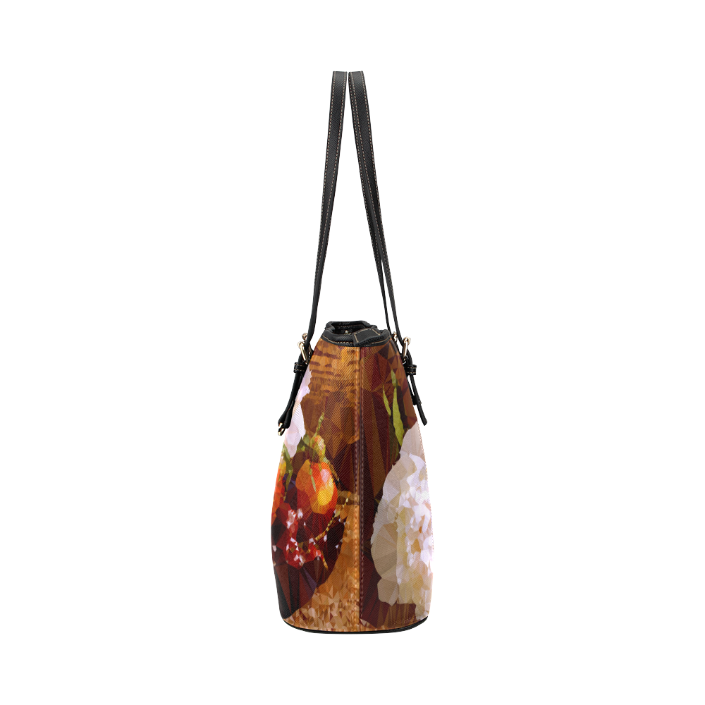Peonies Fruit Floral Low Poly Still Life Leather Tote Bag/Small (Model ...