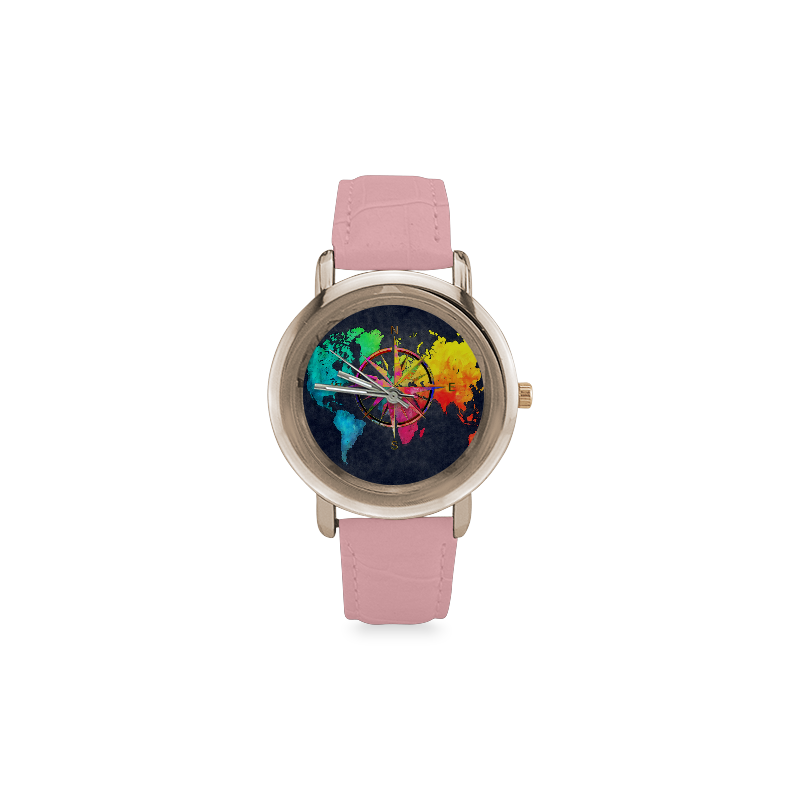 world map wind rose #map #worldmap Women's Rose Gold Leather Strap ...
