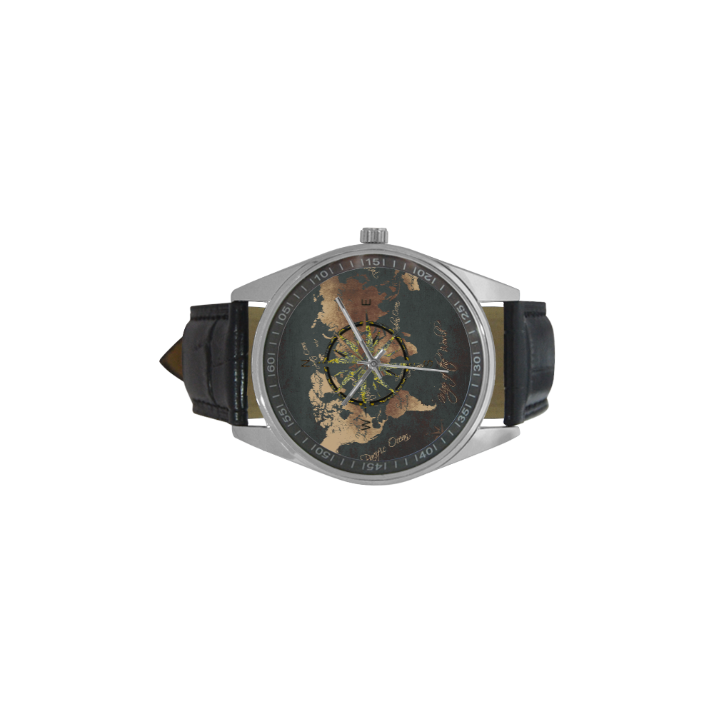 world map wind rose #map #worldmap Men's Casual Leather Strap Watch ...
