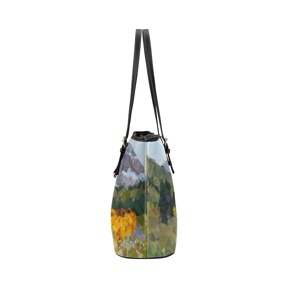 Mountain Landscape Floral Low Polygon Art Leather Tote Bag/Large (Model ...