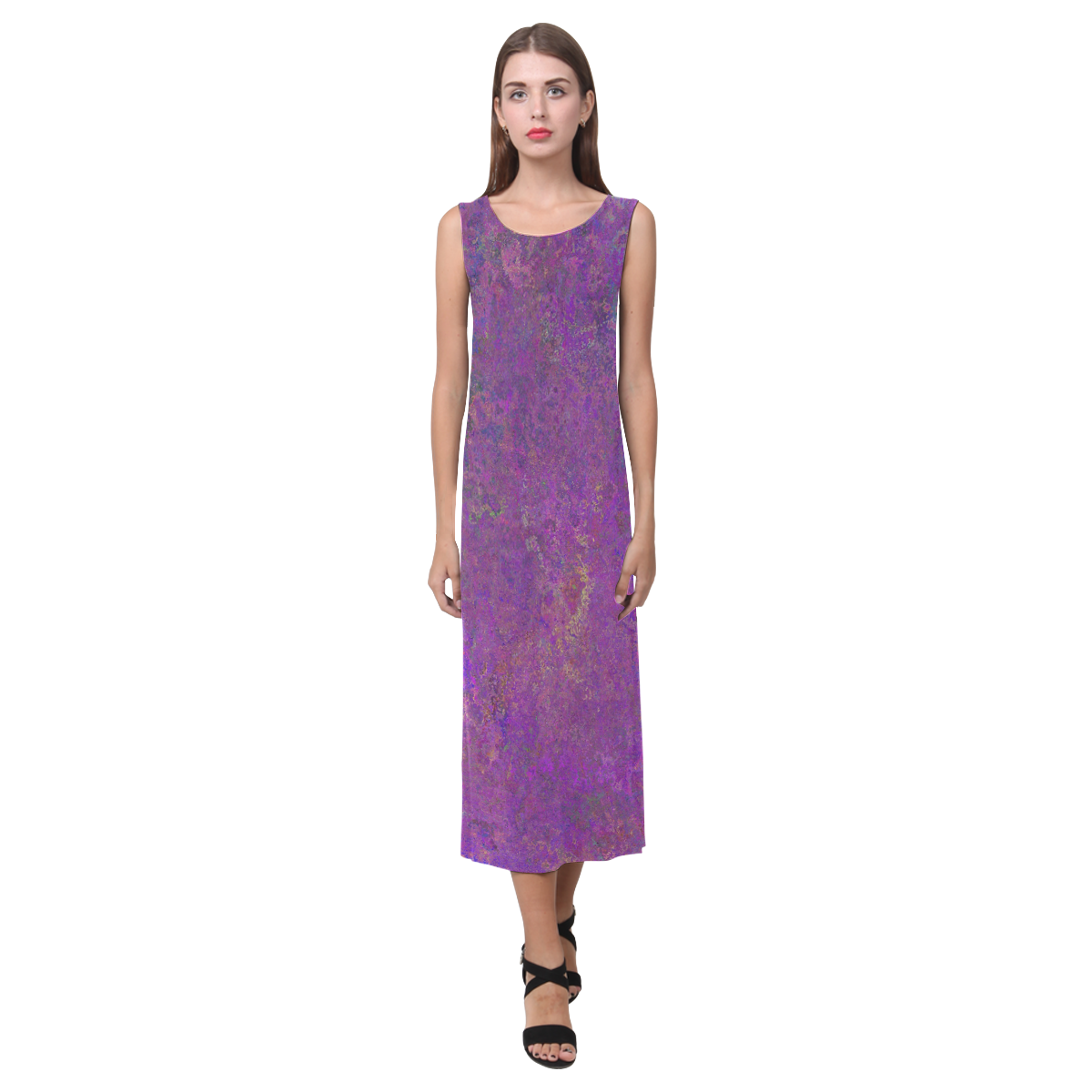 Purple Abstract Phaedra Sleeveless Open Fork Long Dress (Model D08 ...