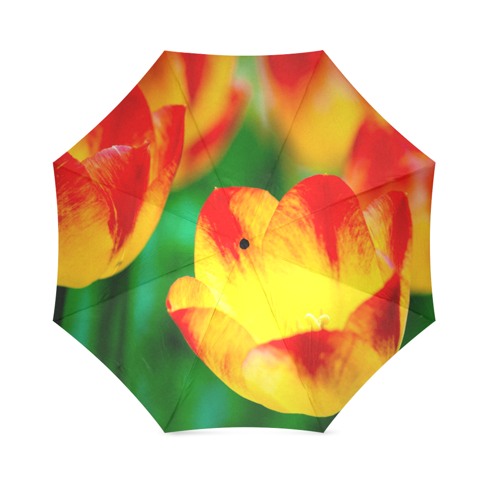 tulip flower flora red yellow green color spring Foldable Umbrella ...