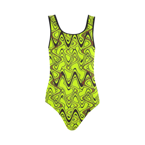 Yellow and Black Waves Vest One Piece Swimsuit (Model S04) | ID: D2319926