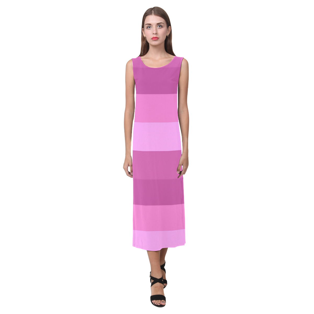 Shades Of Pink Stripes Phaedra Sleeveless Open Fork Long Dress (Model ...