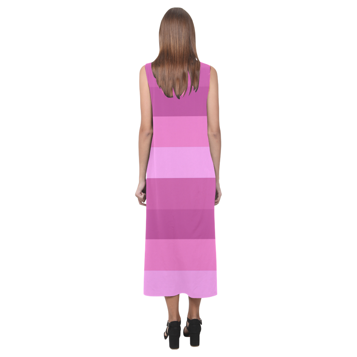 Shades Of Pink Stripes Phaedra Sleeveless Open Fork Long Dress (Model ...