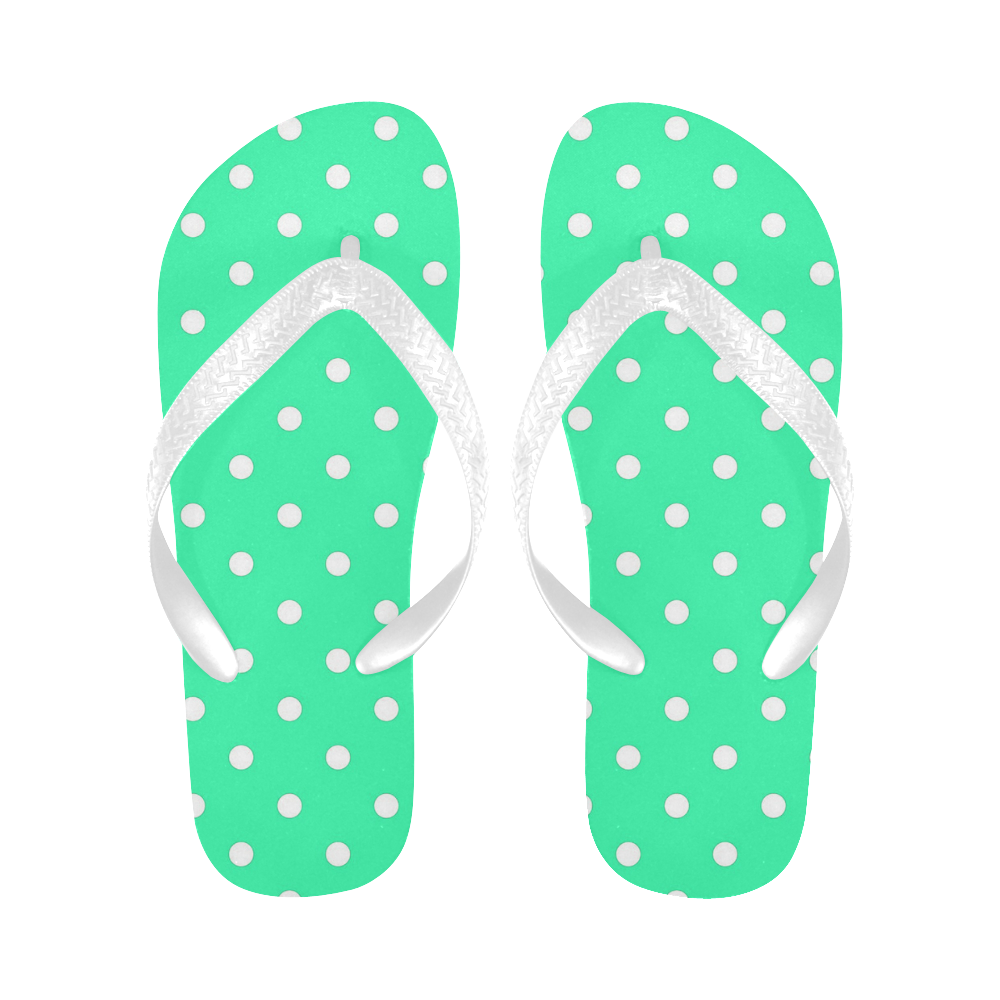 Mint Green White Dots Flip Flops for Men/Women (Model 040) | ID: D2337535