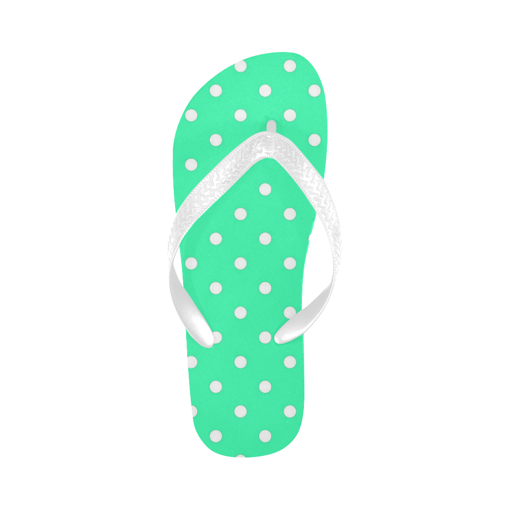 Mint Green White Dots Flip Flops for Men/Women (Model 040) | ID: D2337535