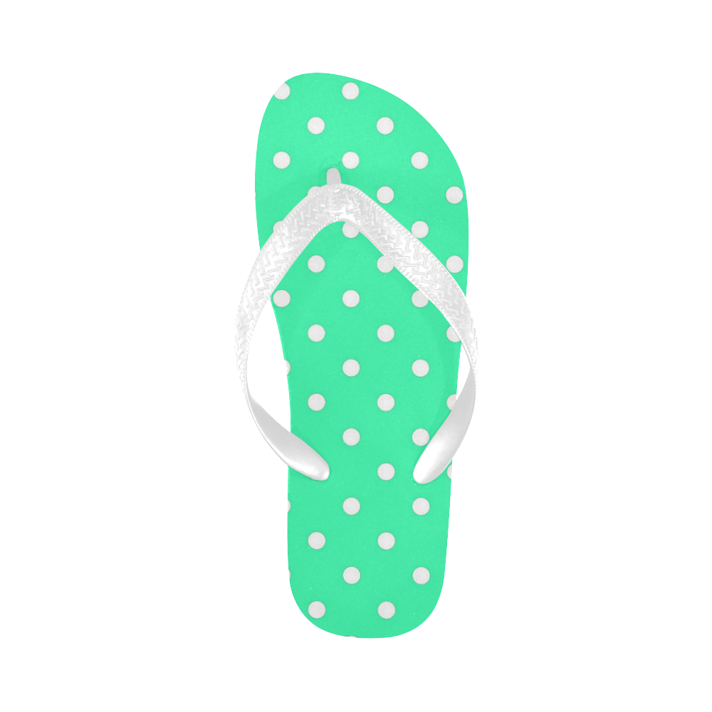 Mint Green White Dots Flip Flops for Men/Women (Model 040) | ID: D2337535