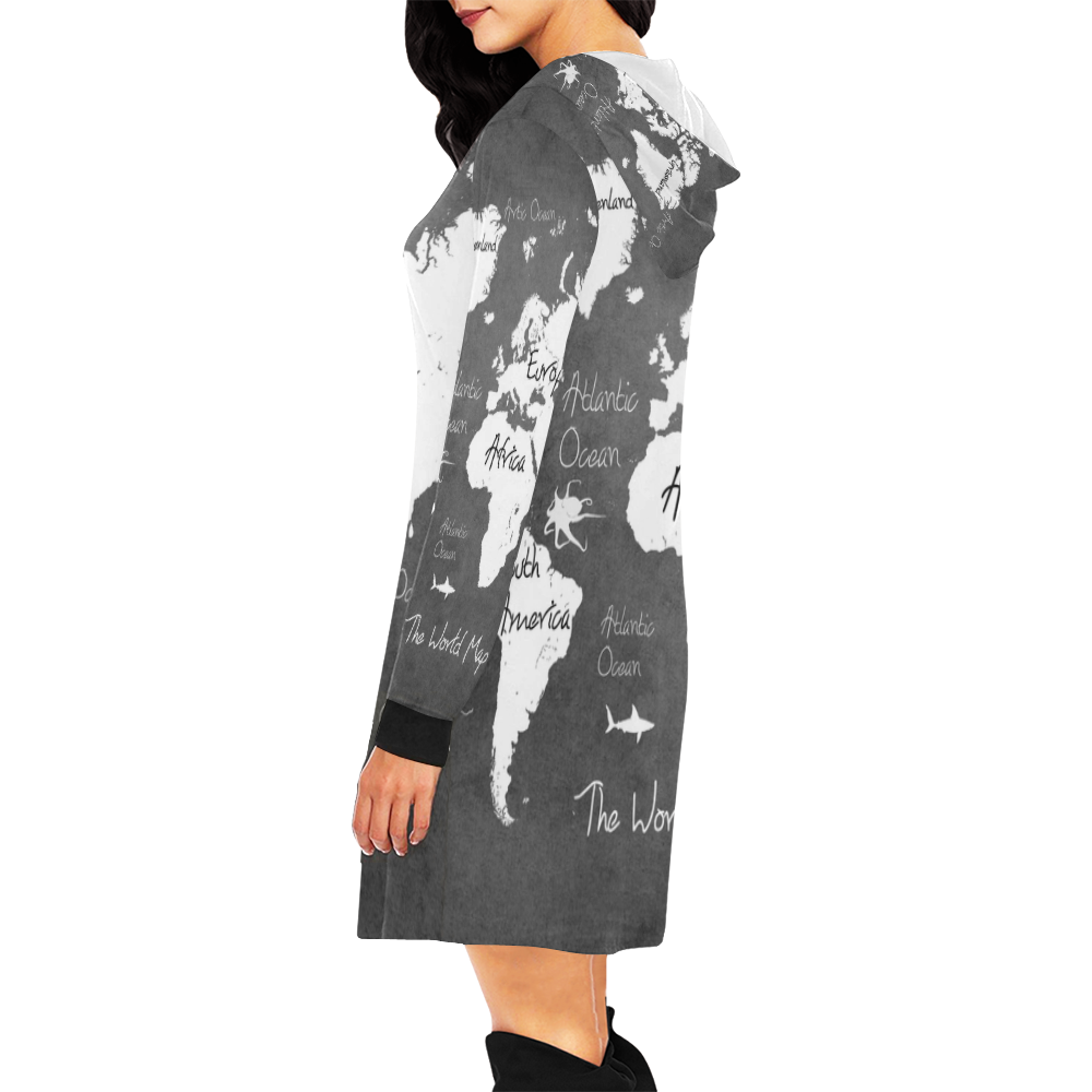 world map All Over Print Hoodie Mini Dress (Model H27) | ID: D2373558