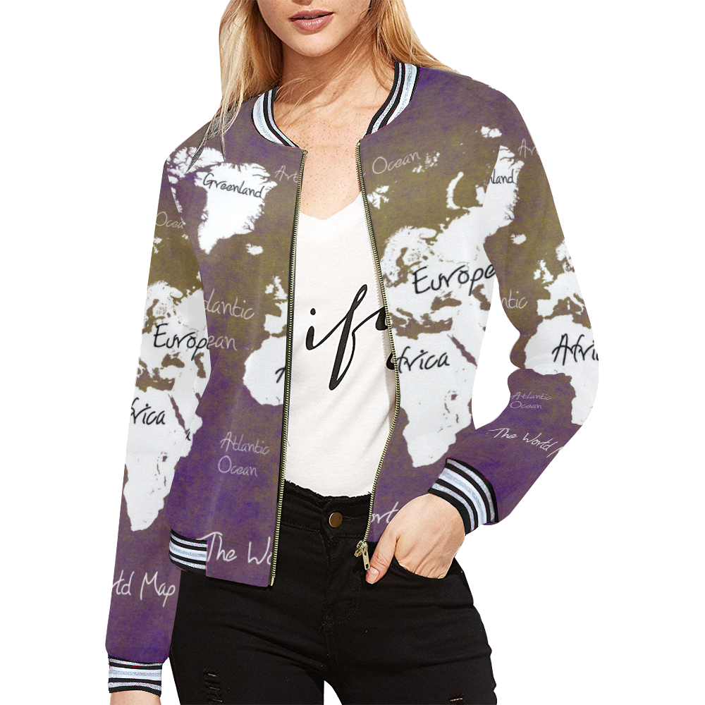 world map All Over Print Bomber Jacket for Women (Model H21) | ID: D2373572
