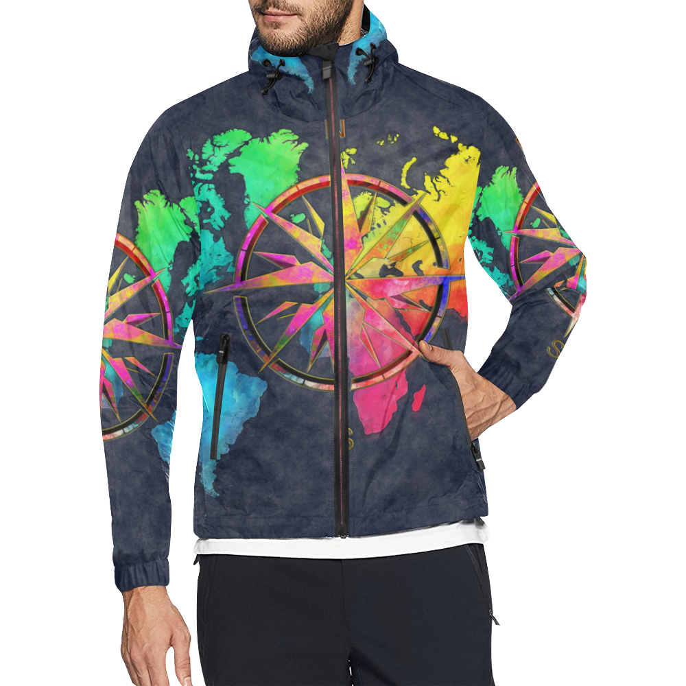 world map wind rose #map #worldmap Unisex All Over Print Windbreaker ...