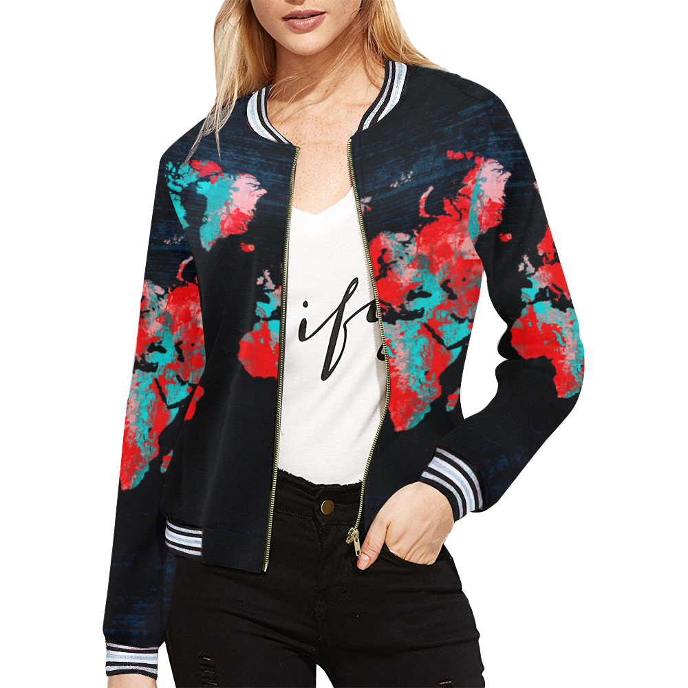 world map All Over Print Bomber Jacket for Women (Model H21) | ID: D2373420