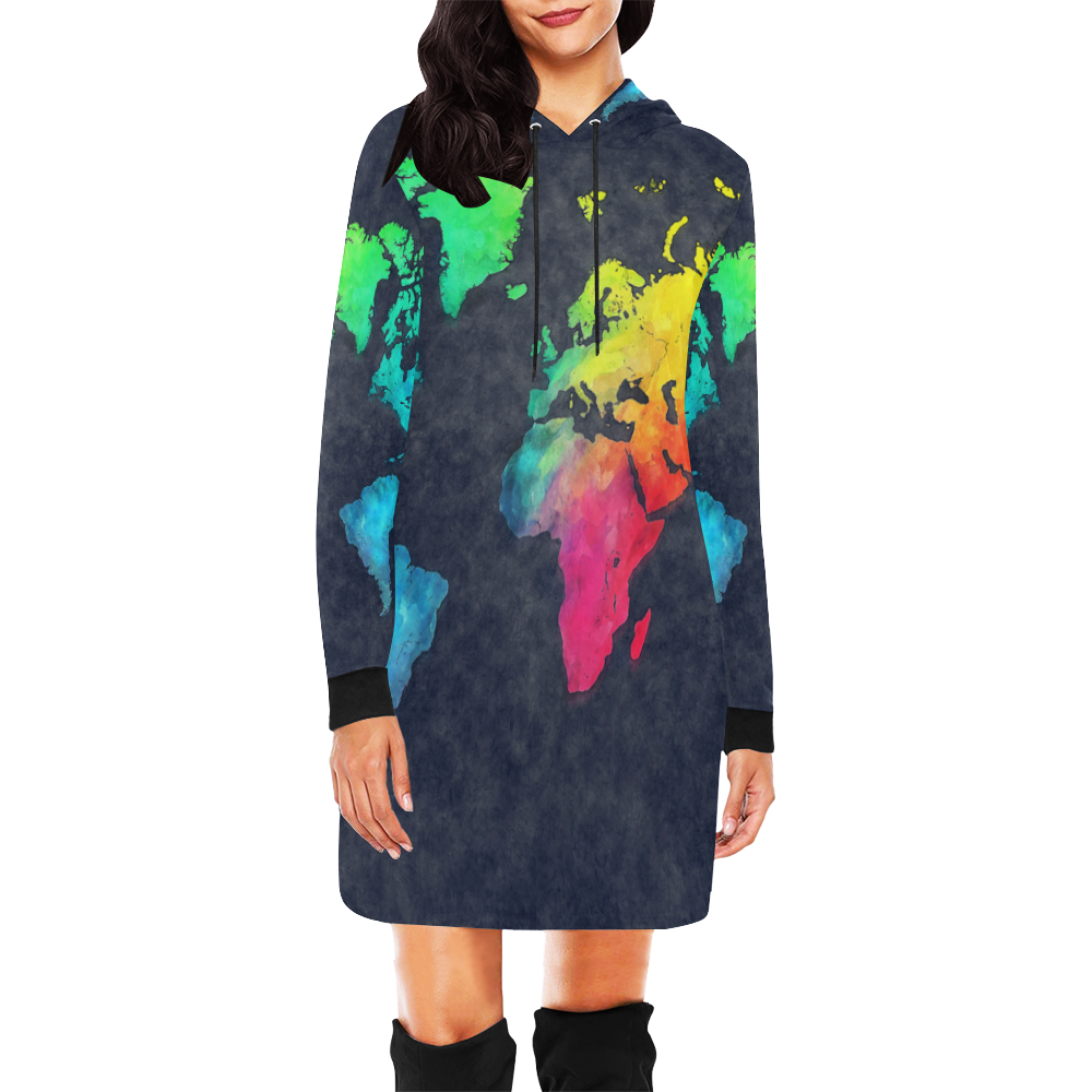 world map All Over Print Hoodie Mini Dress (Model H27) | ID: D2373536